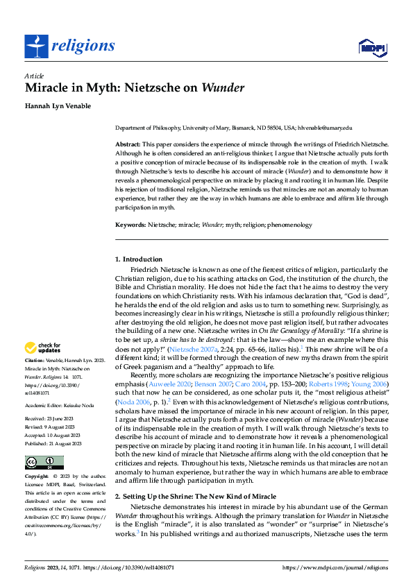 (PDF) Miracle in Myth: Nietzsche on Wunder