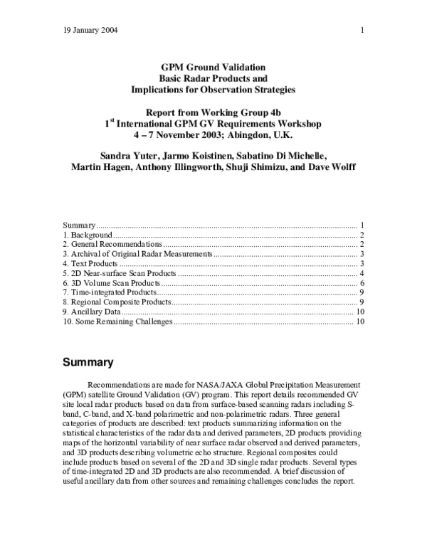 (PDF) GPM Ground Validation Basic Radar Products and Implications for Observation Strategies