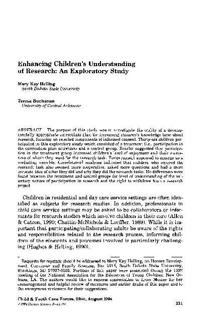 (PDF) Enhancing children's understanding of research: An exploratory study