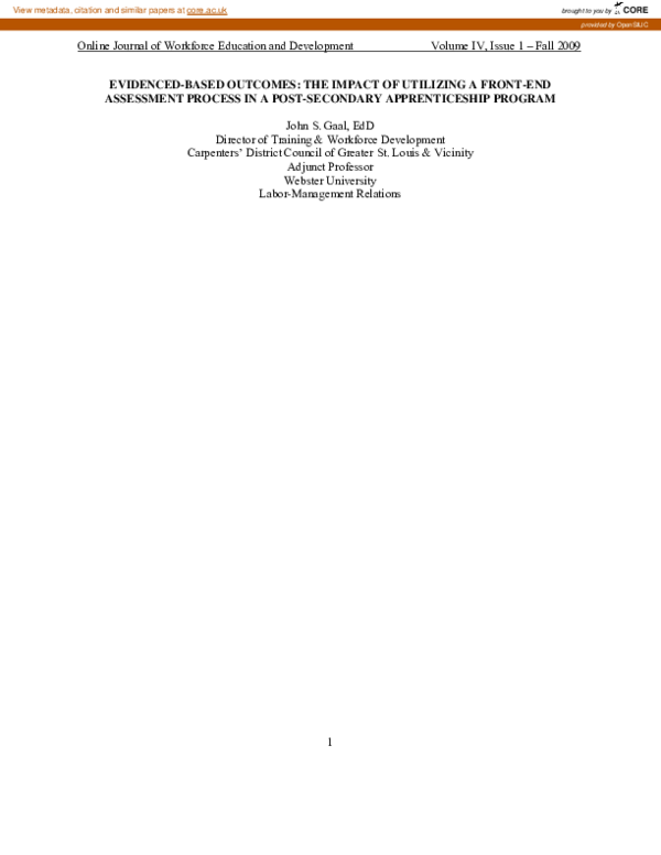 (PDF) Evidenced-based Outcomes: the Impact of Utilizing a Front-end Assessment Process in a Post ...