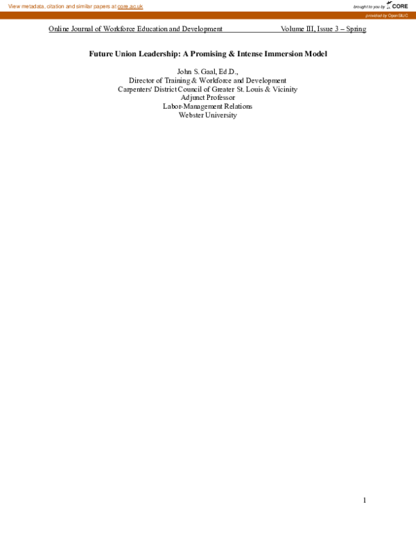 (PDF) Future union leadership: A promising & intense immersion model