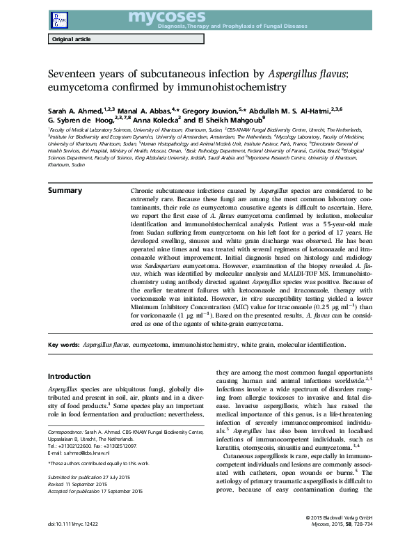 (PDF) Seventeen years of subcutaneous infection by Aspergillus flavus ...