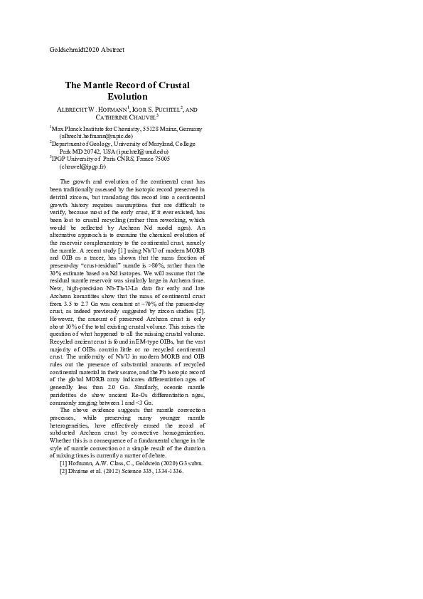(PDF) The Mantle Record of Crustal Evolution