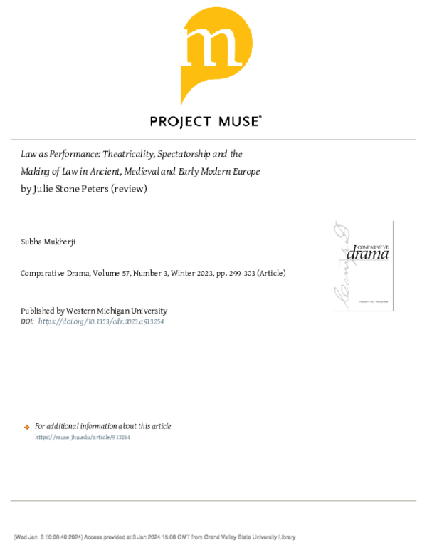 (PDF) Review of Julie Stone Peters, Law as Performance