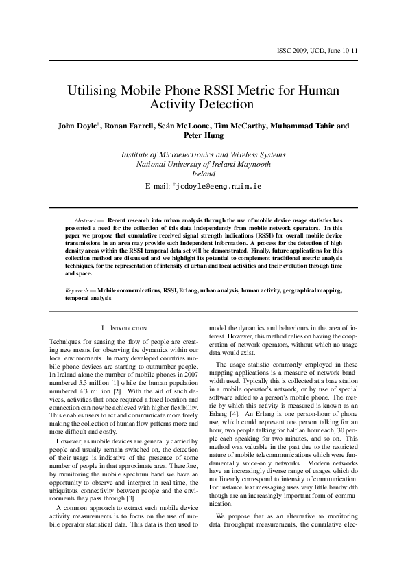 (PDF) Utilising mobile phone RSSI metric for human activity detection