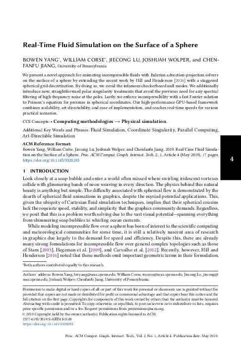 (PDF) Real-Time Fluid Simulation on the Surface of a Sphere