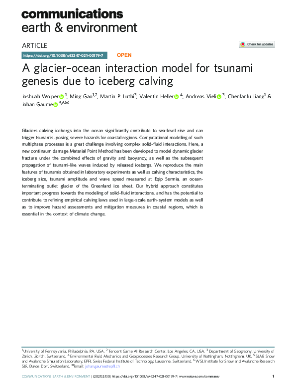 (PDF) A glacier–ocean interaction model for tsunami genesis due to iceberg calving
