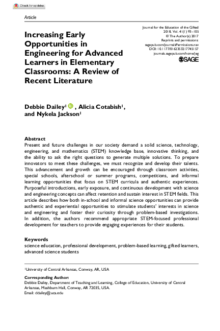 (PDF) Increasing Early Opportunities in Engineering for Advanced ...