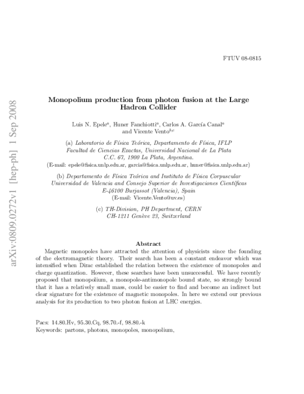 (PDF) Monopolium production from photon fusion at the Large Hadron Collider