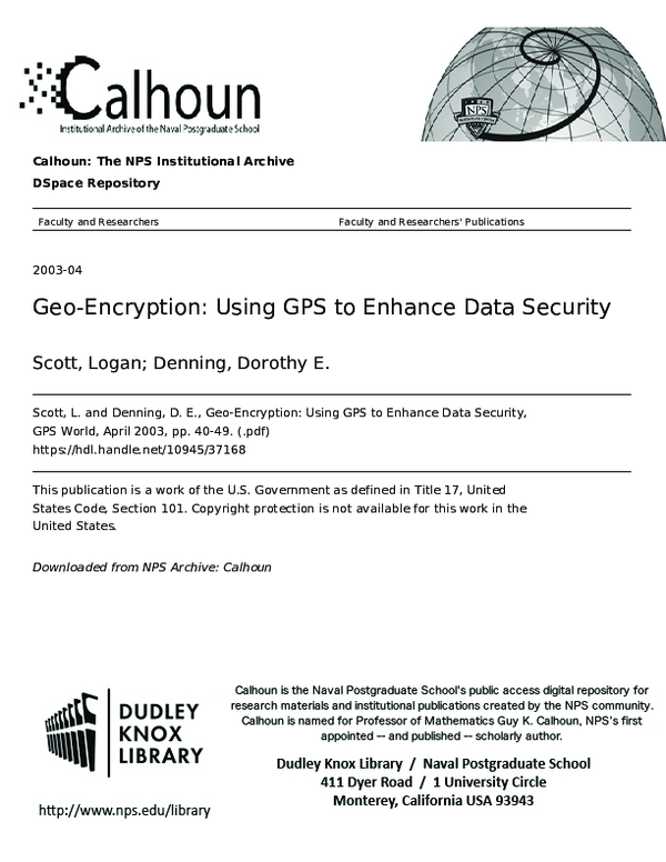 (PDF) Geo-Encryption: Using GPS to Enhance Data Security