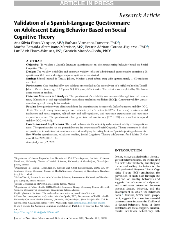 (PDF) Validation of a Spanish-Language Questionnaire on Adolescent ...