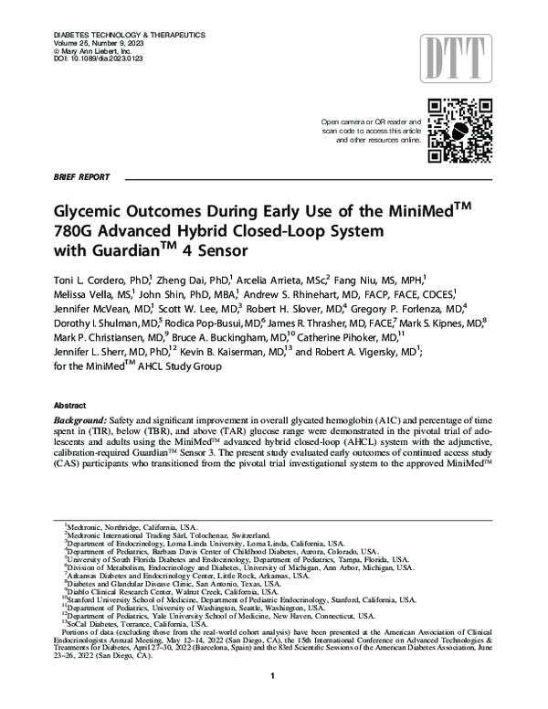 (PDF) Glycemic Outcomes During Early Use of the MiniMed™ 780G Advanced ...
