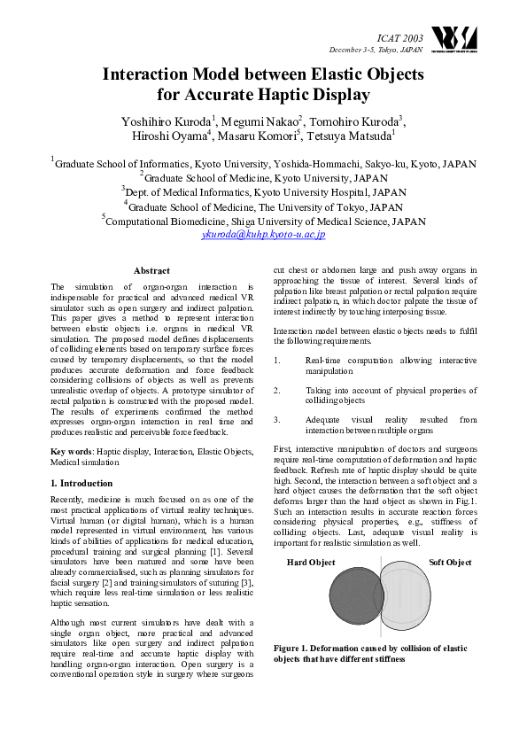 (PDF) Interaction Model between Elastic Objects for Accurate Haptic Display