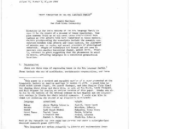 (PDF) Tense Innovation in the Kru Language Family