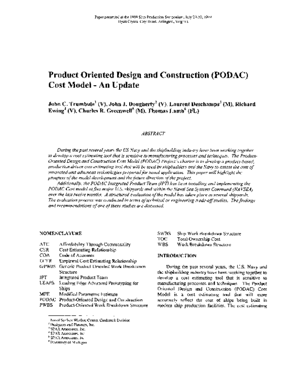 (PDF) Product-Oriented Design and Construction (PODAC) Cost Module – An ...