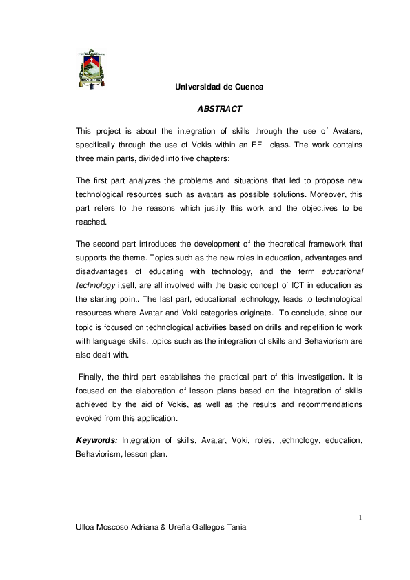 (PDF) ICT: creation of avatars to integrate skills in an EFL classroom