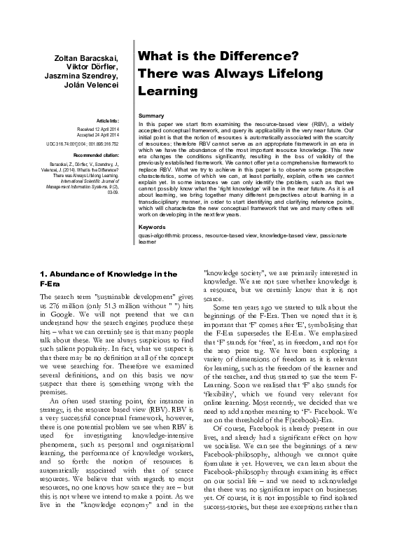 (PDF) What is the Difference? There was Always Lifelong Learning