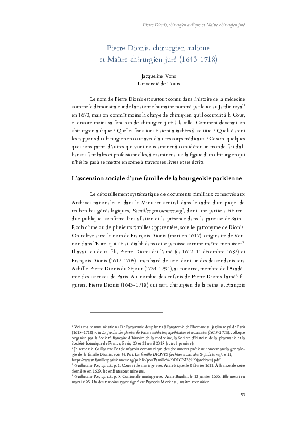 (PDF) Pierre Dionis, chirurgien aulique et maître chirurgien juré (1643 ...