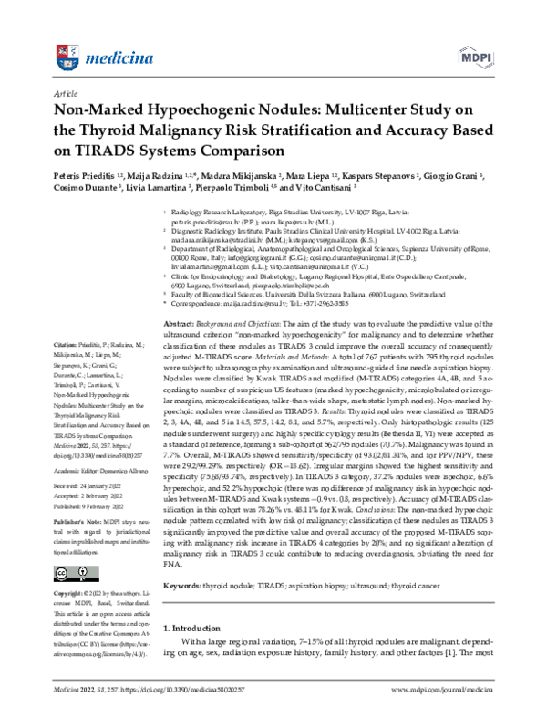 (PDF) Non-Marked Hypoechogenic Nodules: Multicenter Study on the Thyroid Malignancy Risk ...