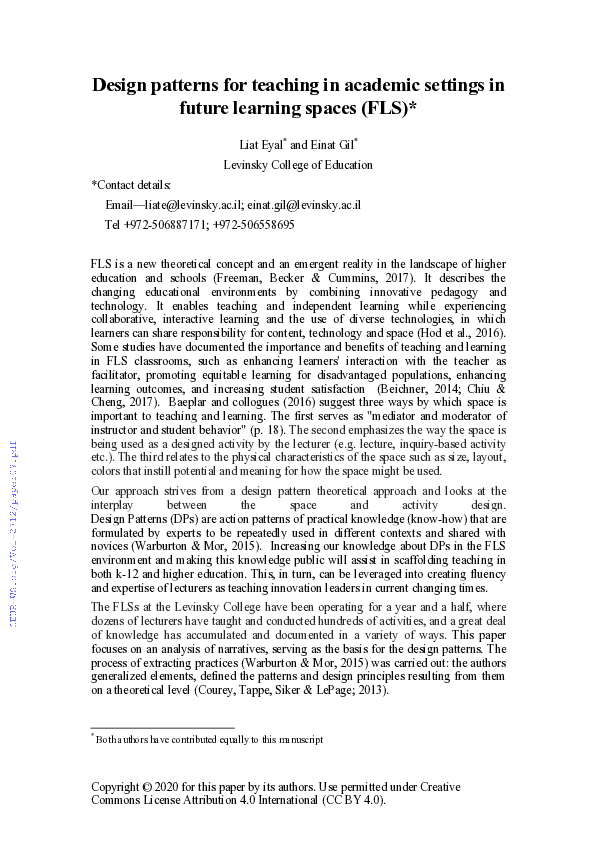 (PDF) Design patterns for teaching in academic settings in future ...