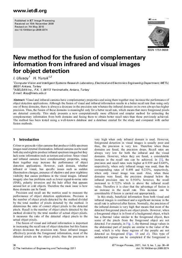 (PDF) New method for the fusion of complementary information from infrared and visual images for ...