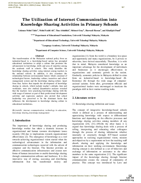 (PDF) The Utilization of Internet Communication into Knowledge Sharing ...