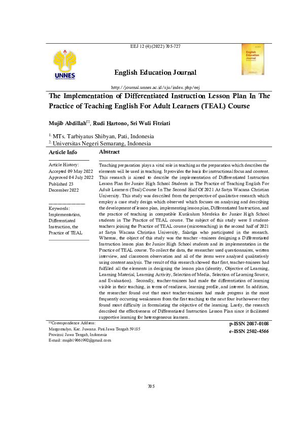 (PDF) The Implementation of Differentiated Instruction Lesson Plan In ...