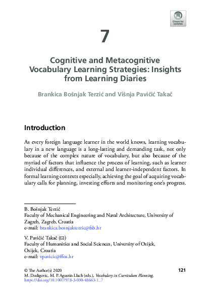 (PDF) Cognitive and Metacognitive Vocabulary Learning Strategies: Insights from Learning Diaries