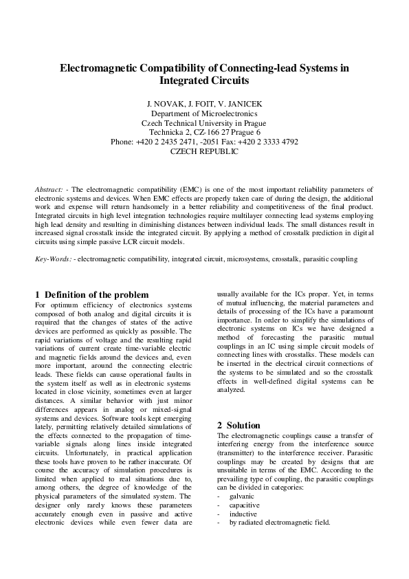 (PDF) Electromagnetic Compatibility of Connecting-lead Systems in ...