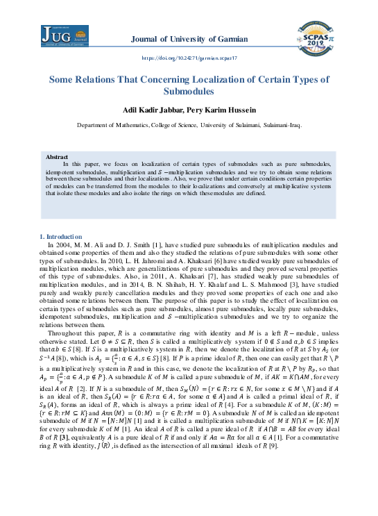 Pdf Some Relations That Concerning Localization Of Certain Types Of