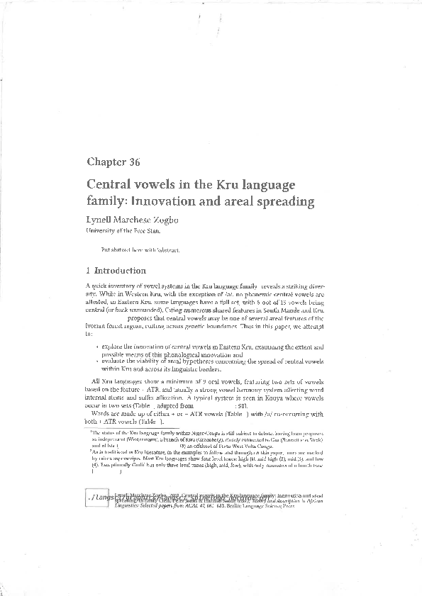 (PDF) Central vowels in the kru language family innovation and areal ...
