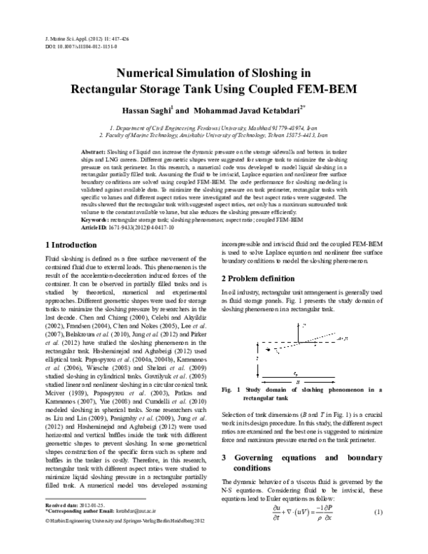 (PDF) Numerical simulation of sloshing in rectangular storage tank ...