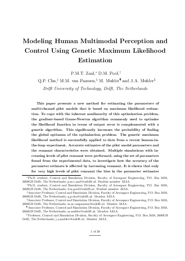 (PDF) Modeling Human Multimodal Perception and Control Using Genetic ...