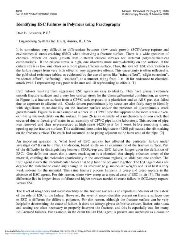 (PDF) Identifying ESC Failures in Polymers using Fractography