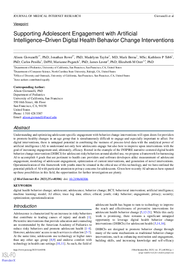 (PDF) Supporting Adolescent Engagement with Artificial Intelligence–Driven Digital Health ...