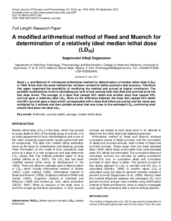 (PDF) A modified arithmetical method of Reed and Muench for determination of a relatively ideal ...