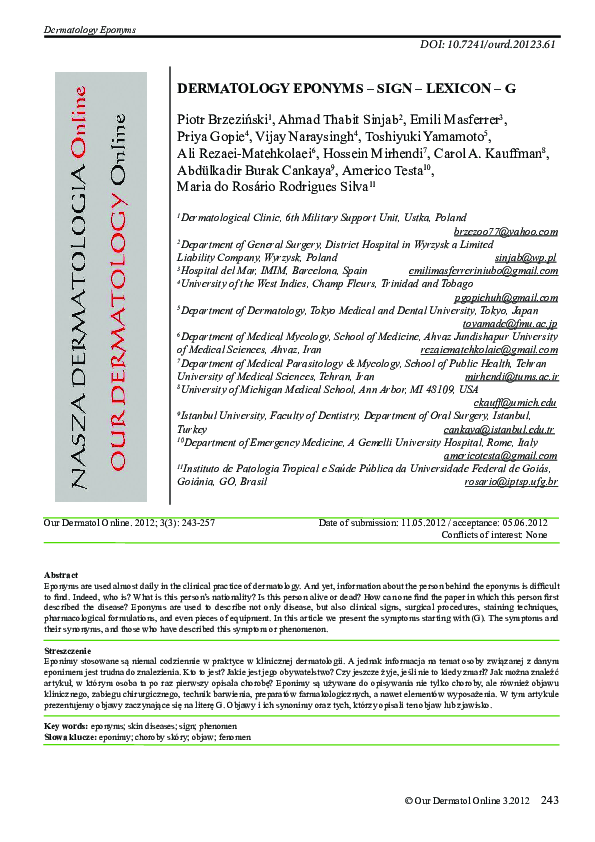 (PDF) Dermatology Eponyms – sign –Lexicon (G)