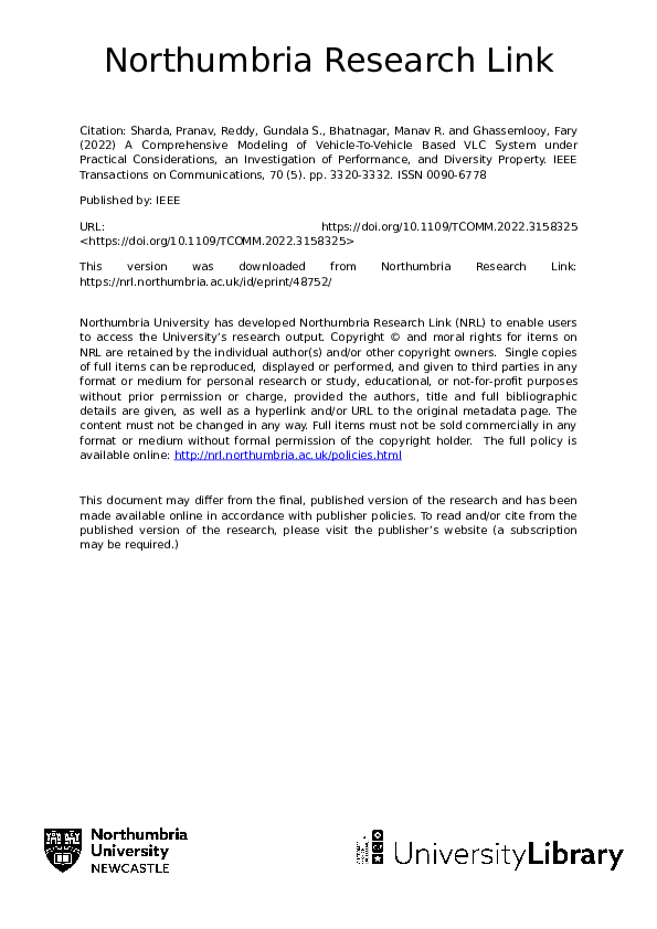 (PDF) A Comprehensive Modeling of Vehicle-to-Vehicle Based VLC System ...