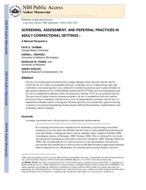 (PDF) Screening, Assessment, and Referral Practices in Adult ...