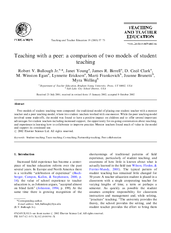 (PDF) Teaching with a peer: a comparison of two models of student teaching