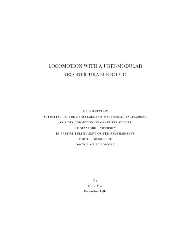 (PDF) Locomotion with a unit-modular reconfigurable robot