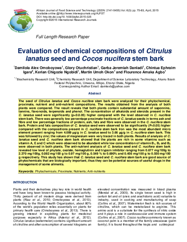 (PDF) Evaluation of chemical compositions of Citrulus lanatus seed and ...