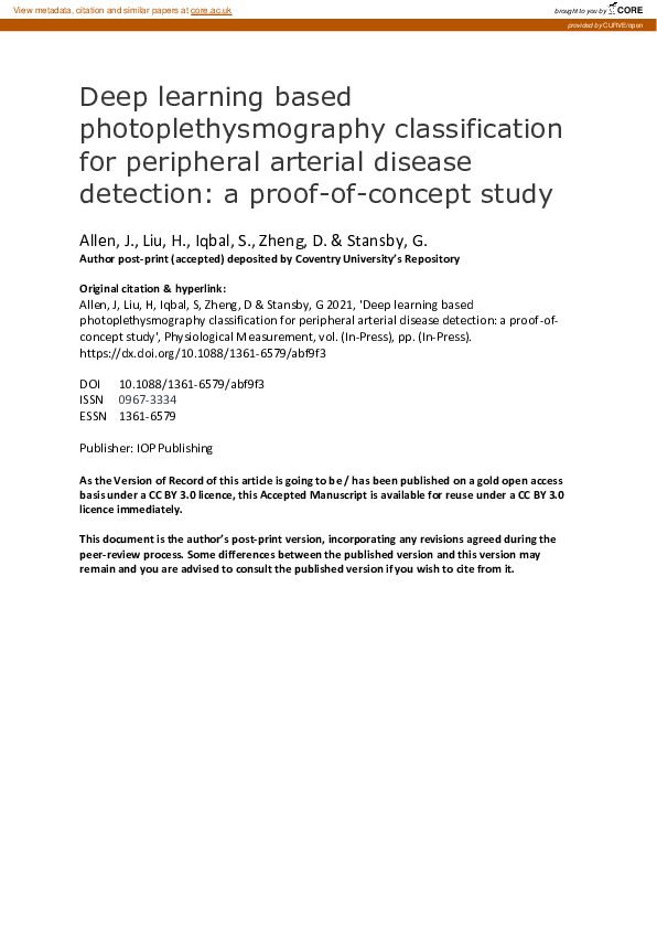 (PDF) Deep learning-based photoplethysmography classification for peripheral arterial disease ...