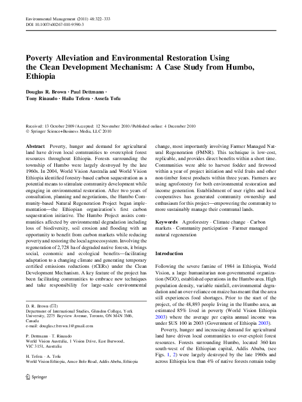 (PDF) Poverty Alleviation and Environmental Restoration Using the Clean Development Mechanism: A ...
