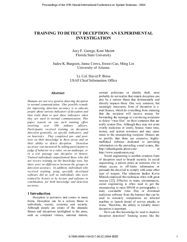 (PDF) Training to detect deception: an experimental investigation