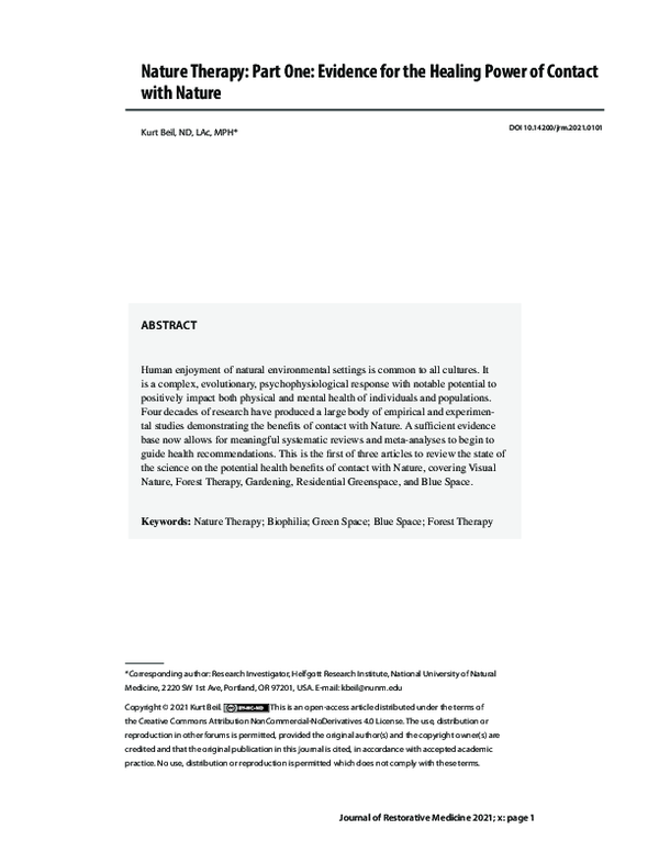 (PDF) Nature Therapy: Part One: Evidence for the Healing Power of ...
