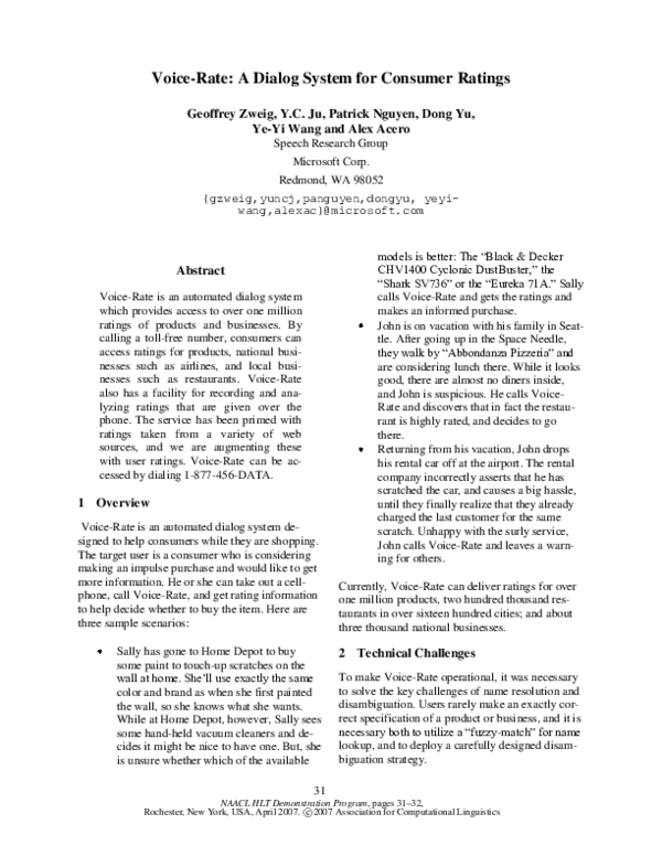 (PDF) The voice-rate dialog system for consumer ratings