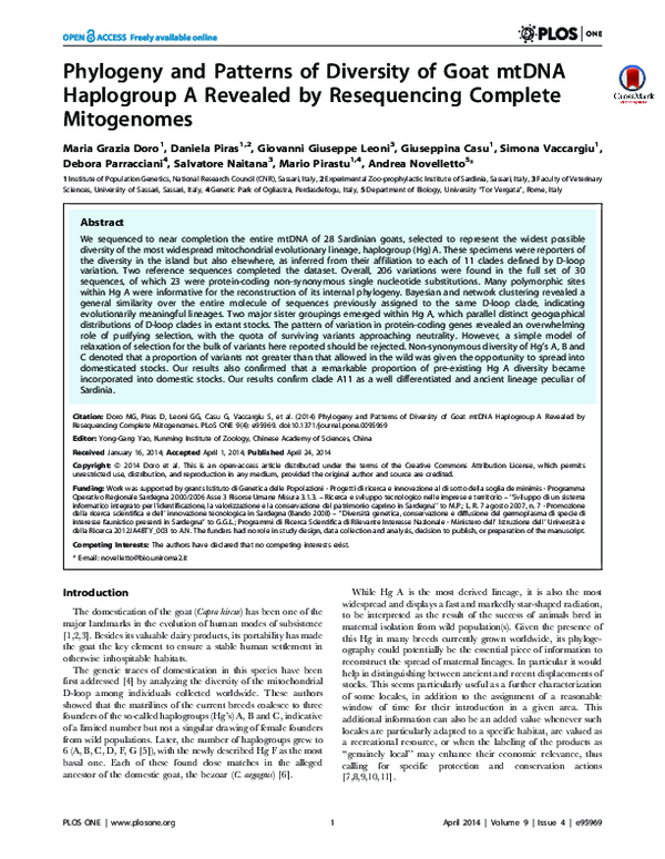 (PDF) Phylogeny and Patterns of Diversity of Goat mtDNA Haplogroup A Revealed by Resequencing ...