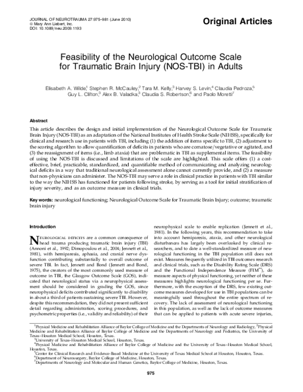 (PDF) Feasibility of the Neurological Outcome Scale for Traumatic Brain ...
