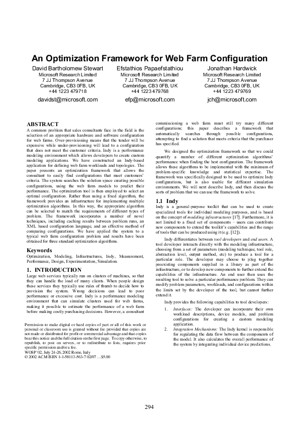 (PDF) An optimization framework for web farm configuration